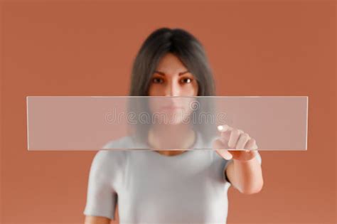 Young Woman Pointing Finger On Empty Text Search Box Copy Space Concept
