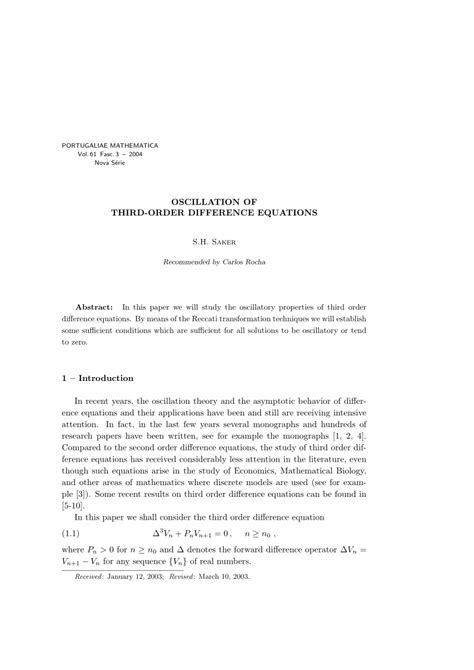 Pdf Oscillation Of Third Order Difference Equations