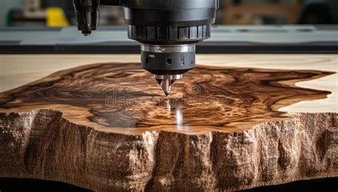 Cnc Router Carving Intricate Detail In A Hardwood Slab Precision Woodworking And Craftsmanship