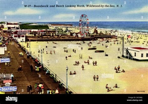 Boardwalk And Beach Looking North Wildwood By The Sea Nj Postcard