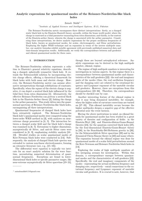 Pdf Analytic Expressions For Quasinormal Modes Of The Reissner Nordström Like Black Holes