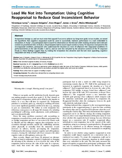 Pdf Lead Me Not Into Temptation Using Cognitive Reappraisal To