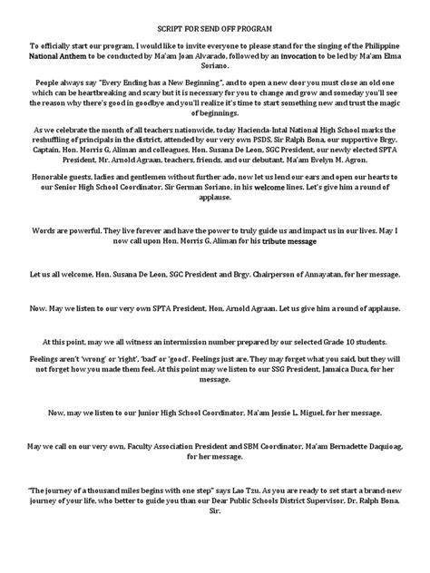 Script For Send Off Program Pdf