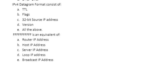 [solved] Ipv4 Datagram Format Consist Of A Ttl B Solutioninn