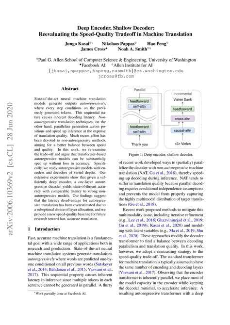 Pdf Deep Encoder Shallow Decoder Reevaluating The Speed Quality