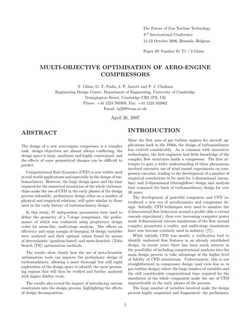 Pdf Multi Objective Optimisation Of Aero Engine Compressors