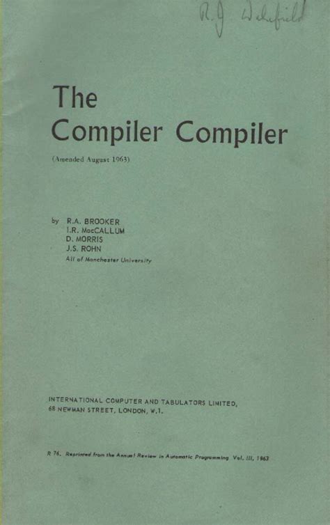 The Compiler Compiler Article Computing History