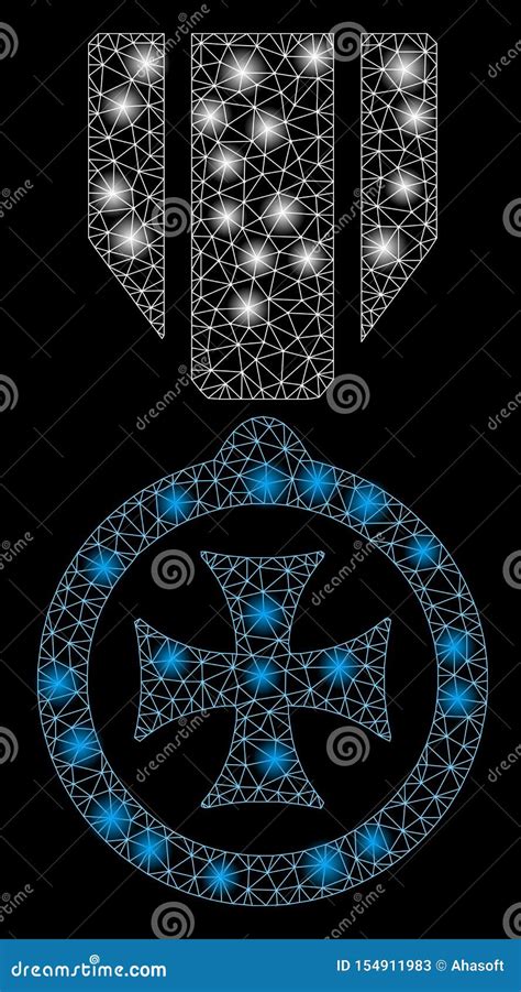 glowing mesh wire frame maltese cross with flash spots stock vector