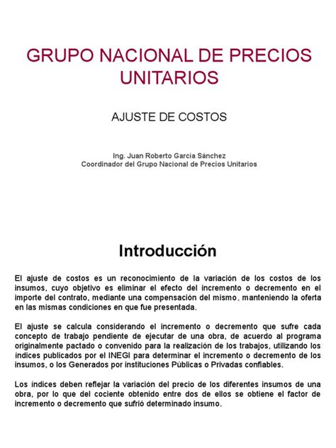 Ajuste De Costos En Obras Públicas Pdf Precios Presupuesto