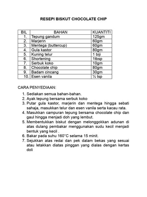Resepi Biskut Chocolate Chip Pdf