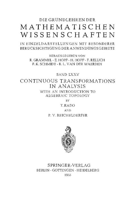 Pdf Continuous Transformations In Analysis With An Introduction To