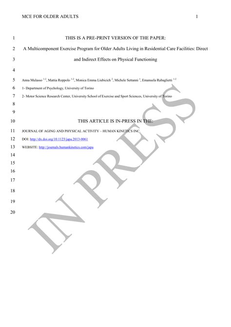 Pdf A Multicomponent Exercise Program For Older Adults Living In