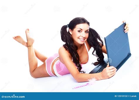 Girl With A Laptop Stock Photo Image Of Floor Games