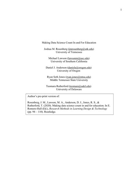 Pdf Making Data Science Count In And For Education
