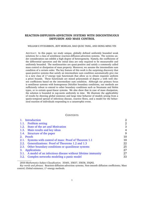 Pdf Reaction Diffusion Advection Systems With Discontinuous Diffusion