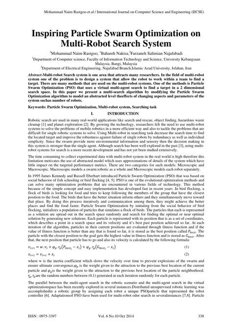 Pdf Inspiring Particle Swarm Optimization On Multi Robot Search System