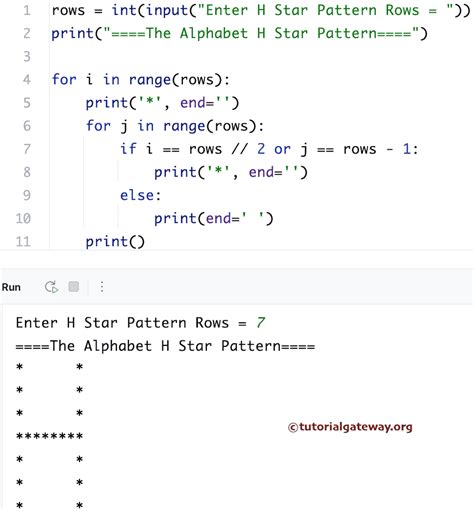 Python Program To Print Alphabet H Pattern Of Stars
