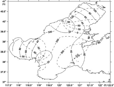 Co Tidal Chart For The M2 Constitute In The Bohai Sea As Calculated By
