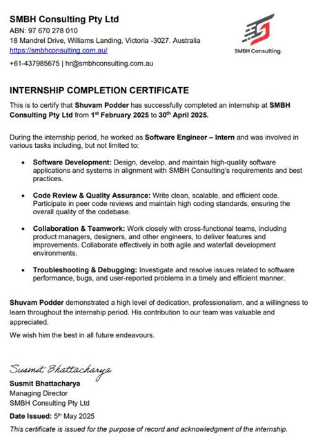 internshipexperience softwareengineering learningjourney… shuvam podder