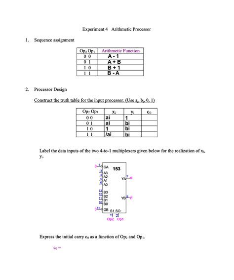 solved experiment 4 arithmetic processor 1 sequence