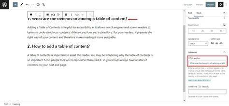 how to add table of contents in wordpress without plugin step by step