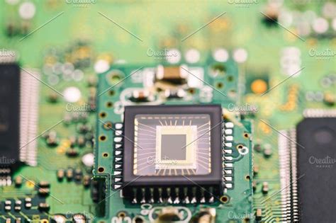 Electronic Circuit Photos Electronic Circuit Microchip On Green Board By Grafvision Photography