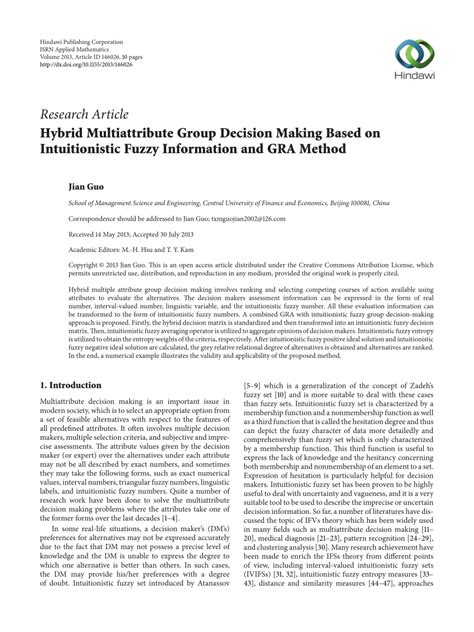 Pdf Hybrid Multiattribute Group Decision Making Based On Intuitionistic Fuzzy Information And