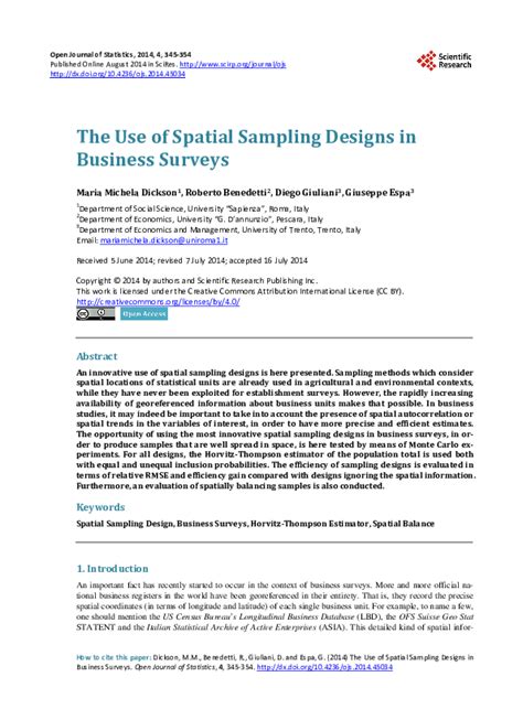 Pdf The Use Of Spatial Sampling Designs In Business Surveys