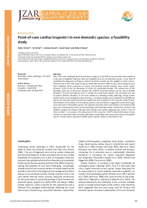 Pdf Point Of Care Cardiac Troponin I In Non Domestic Species A