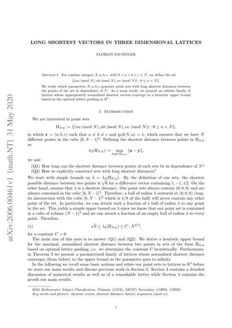 Pdf Long Shortest Vectors In Three Dimensional Lattices