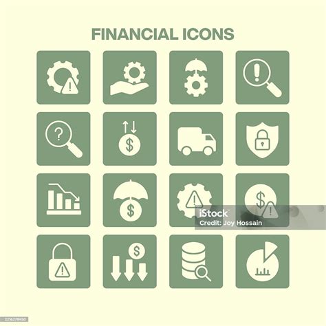 자금 관리 위험 평가 보안 및 비즈니스 및 경제 테마에 대한 데이터 분석의 다양한 측면을 나타내는 16개의 포괄적인 재무 아이콘 세트 감소에 대한 스톡 벡터 아트 및 기타