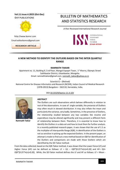 Pdf A New Method To Identify The Outliers Based On The Inter Quartile