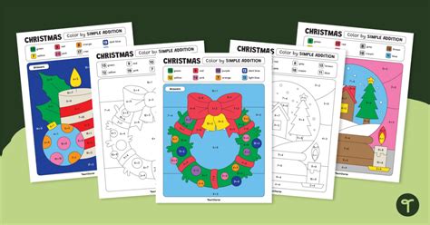 Christmas Color By Addition Fact Worksheets Teach Starter