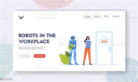 작업장 방문 페이지 템플릿의 로봇 Hr 로봇화 사이보그 Vs 인간 개념 사무실에서 면접 채용 가상 이벤트에 대한 스톡 벡터 아트 및 기타 이미지 Istock