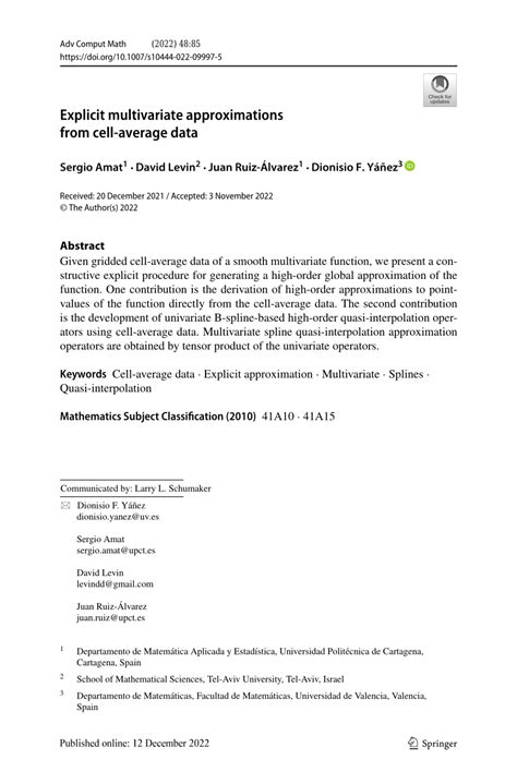 Pdf Explicit Multivariate Approximations From Cell Average Data