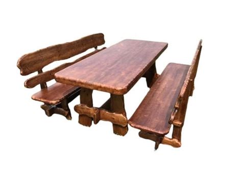 ᐉ Стіл деревяний садовий Хутор та лавка зі спинкою з масиву дерева на терасу для дачі кафе