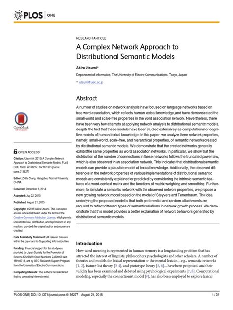 A Complex Network Approach To Distributional Semantic Models Pdf