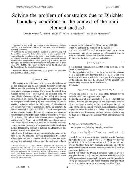 Pdf Solving The Problem Of Constraints Due To Dirichlet Boundary