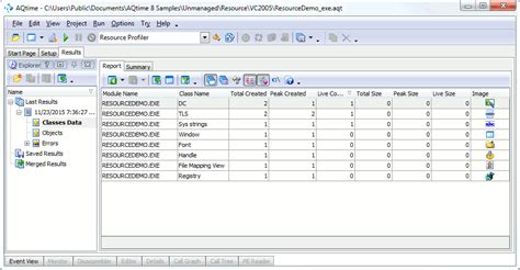 Resource Profiler Results Of The Classes Data Category AQTime Documentation