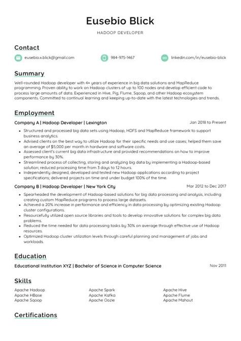 Hadoop Developer Resume Cv Example And Writing Guide