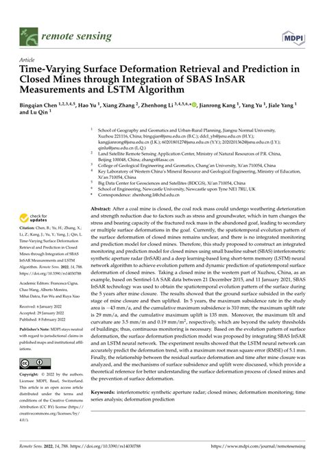 Pdf Time Varying Surface Deformation Retrieval And Prediction In Closed Mines Through