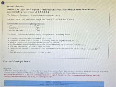 Solved 1Required InformationExercise 3 7A Algo Effect Of Chegg Com