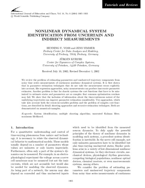 Pdf Nonlinear Dynamical System Identification From Uncertain And Indirect Measurements
