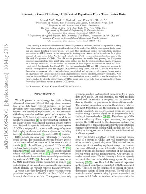 Reconstructing Odes From Time Series Data Pdf Basis Linear Algebra