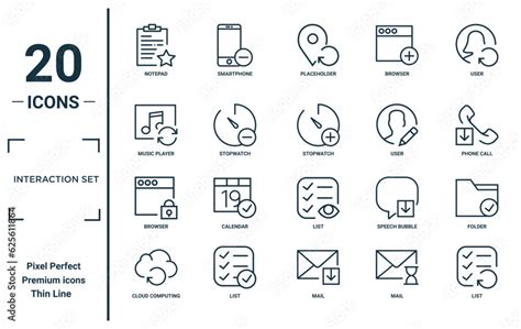 Interaction Set Linear Icon Set Includes Thin Line Notepad Music