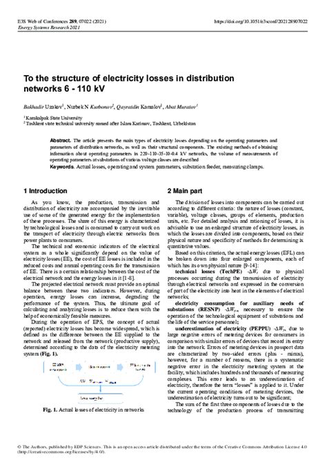Pdf To The Structure Of Electricity Losses In Distribution Networks 6 110 Kv