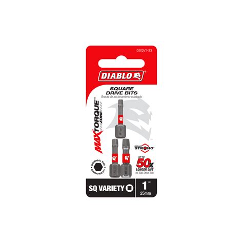 Diablo Dsqv1 S3 1 In Assorted Square Drive Bits 3 Piece