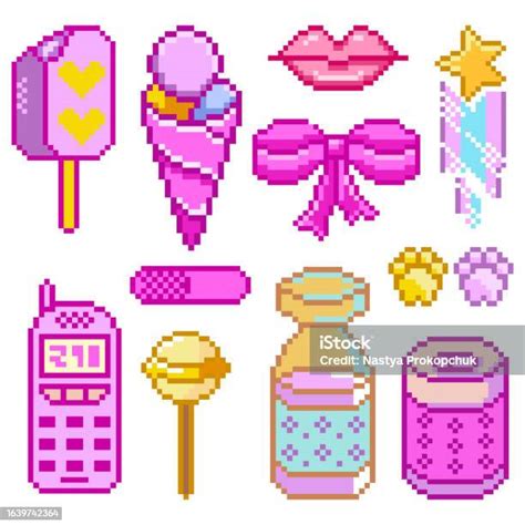 픽셀 아트 8비트 Ute 게임 클립 아트 팩 개체입니다 레트로 디지털 게임 자산 핑크 패션 아이콘의 집합입니다 빈티지 비디오 게임 아케이드 컴퓨터 비디오 그래픽 사용자