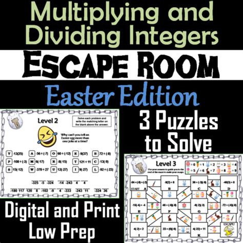 Multiplying And Dividing Integers Game Escape Room Easter Math