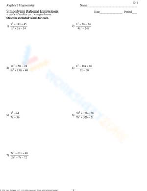 Free Printable Simplifying Rational Expressions Worksheets